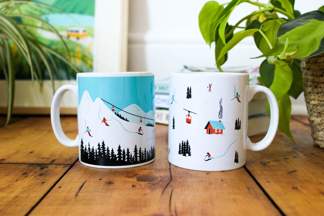 Set of 2 Ski Mugs, Skiers Mug, Skiing Mug, Ski Scene Mug, Ski Gift ...