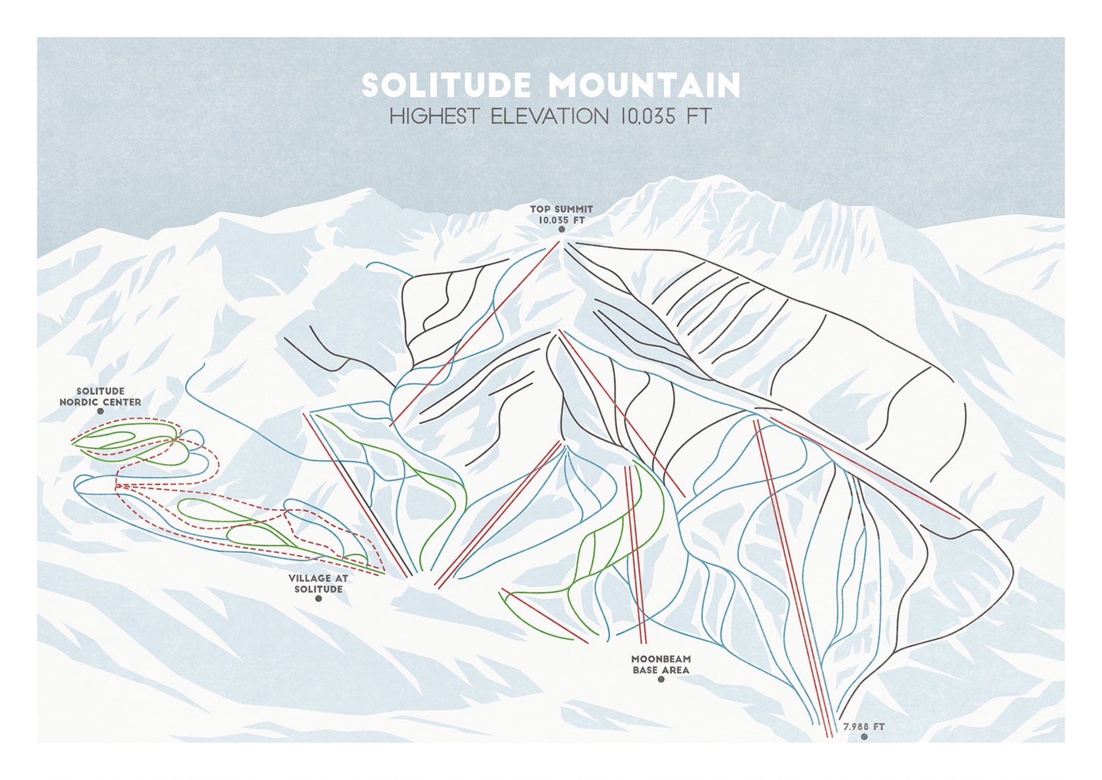 Solitude Mountain Trail Map Ski Map Snowboard Art Ski | Etsy