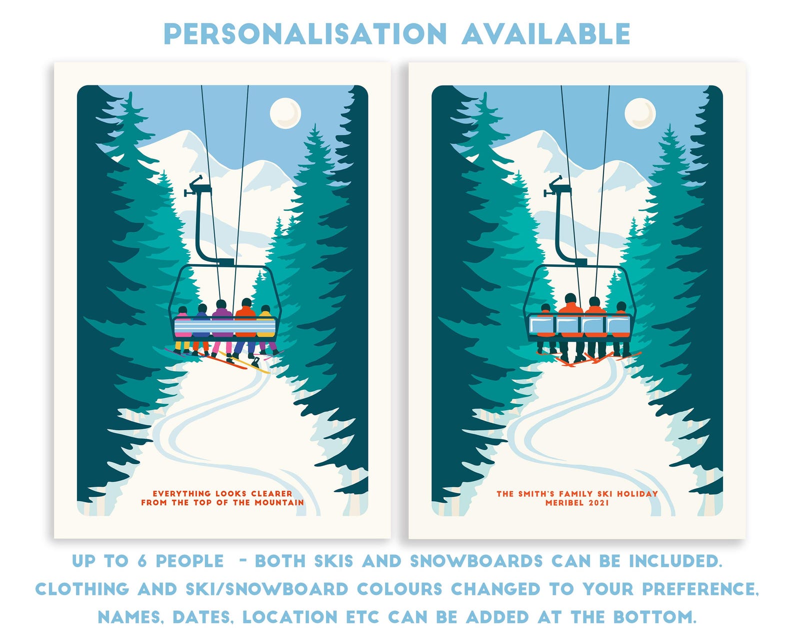 Custom Family Ski Print, Custom Couple Ski Poster, Personalised Family ...