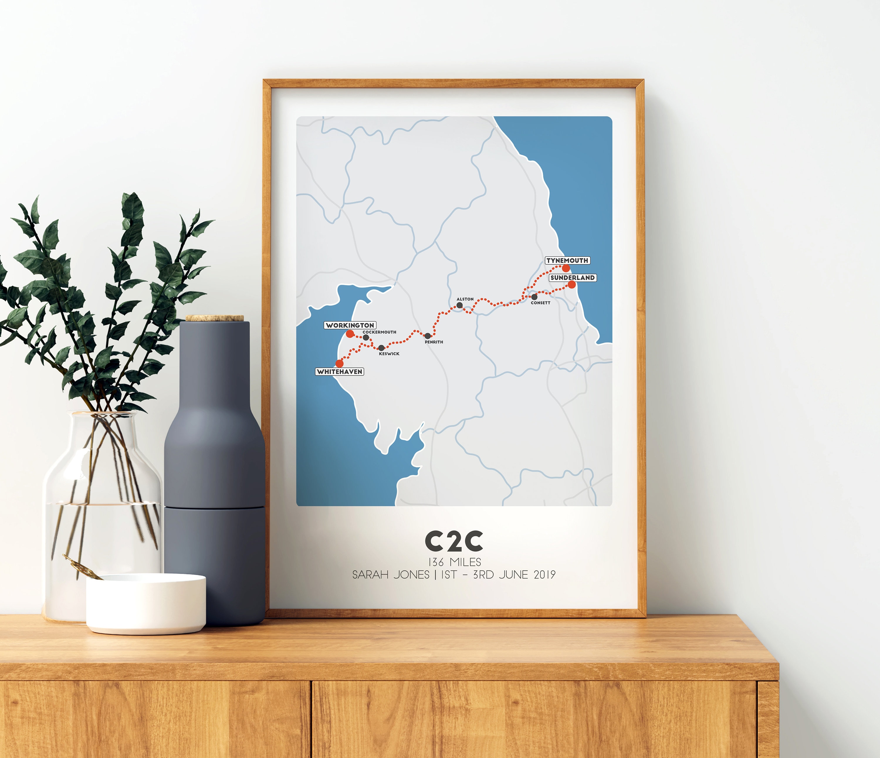 C2C Cycling Map Print, Coast to Coast Cycle Route, Cycling Print - Etsy UK