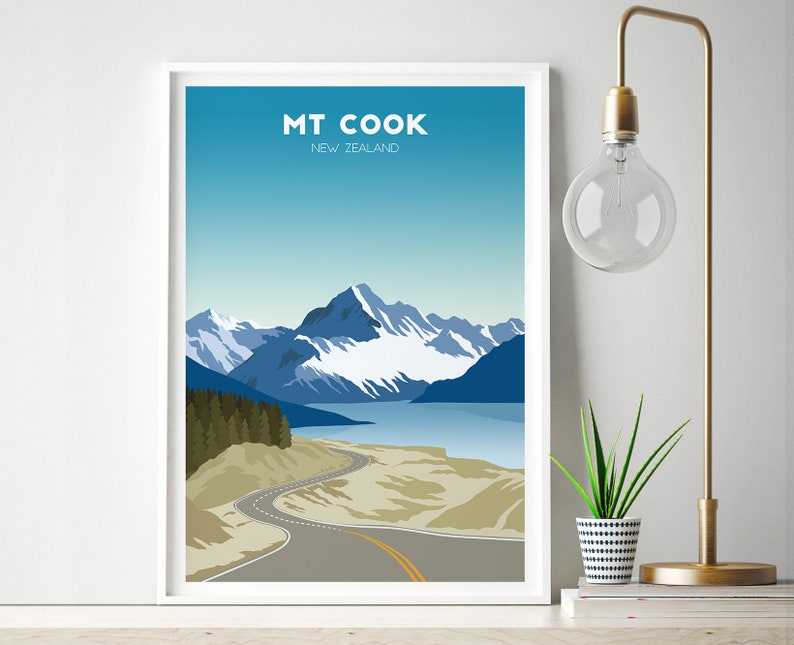Mt Cook print New Zealand Mountain Print Vintage Travel | Etsy