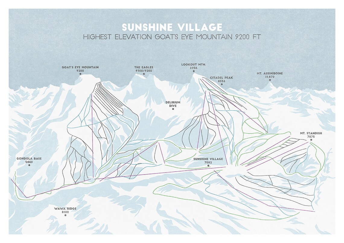 Sunshine Village Trail Map Banff Alberta Canada Ski Goats - Etsy