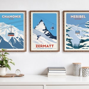 Ski Travel Posters Set of 3 Alps Ski Posters Ski Gondolas - Etsy