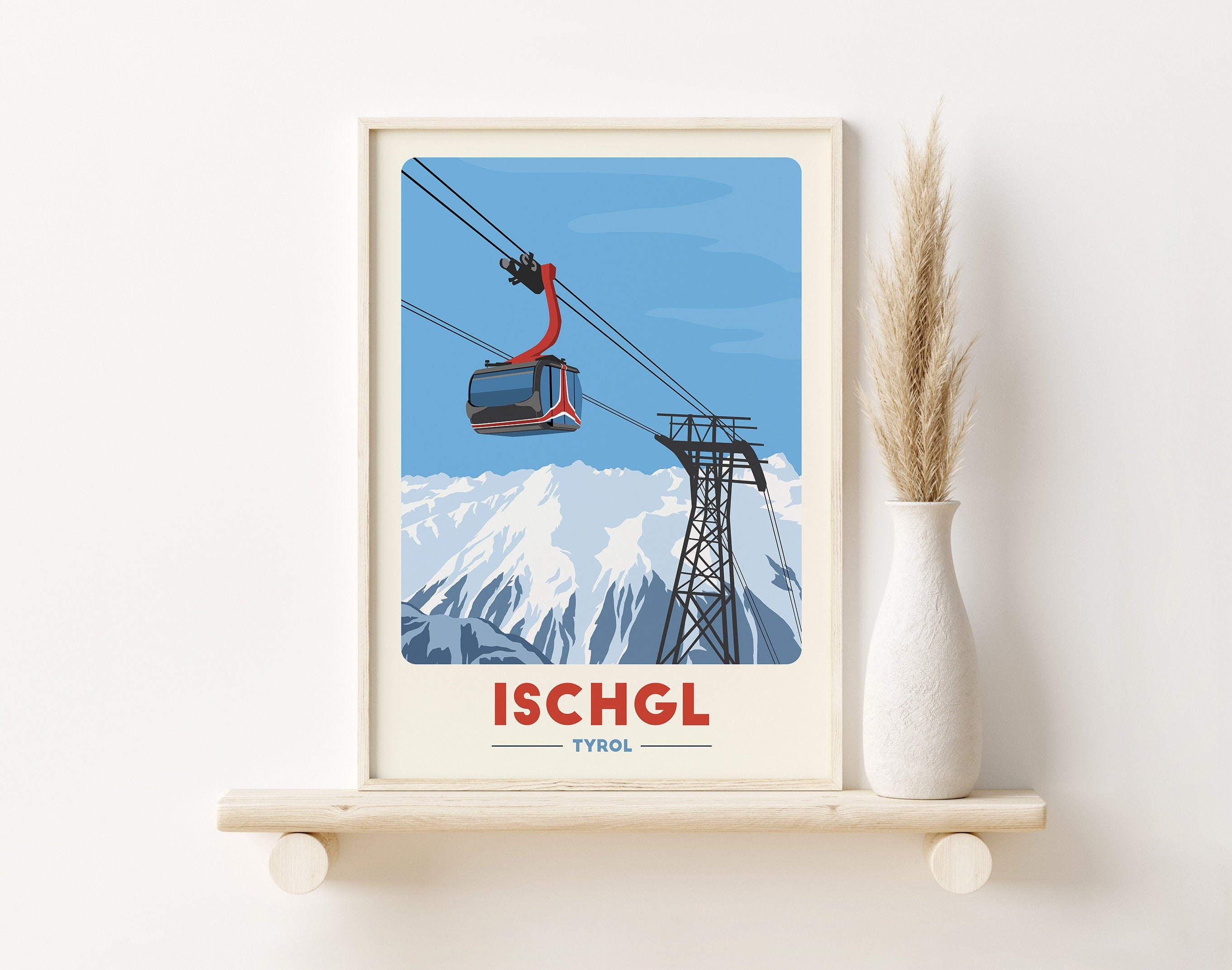 Ischgl Gondola print Tyrol Vintage Travel Poster Skiing Art | Etsy