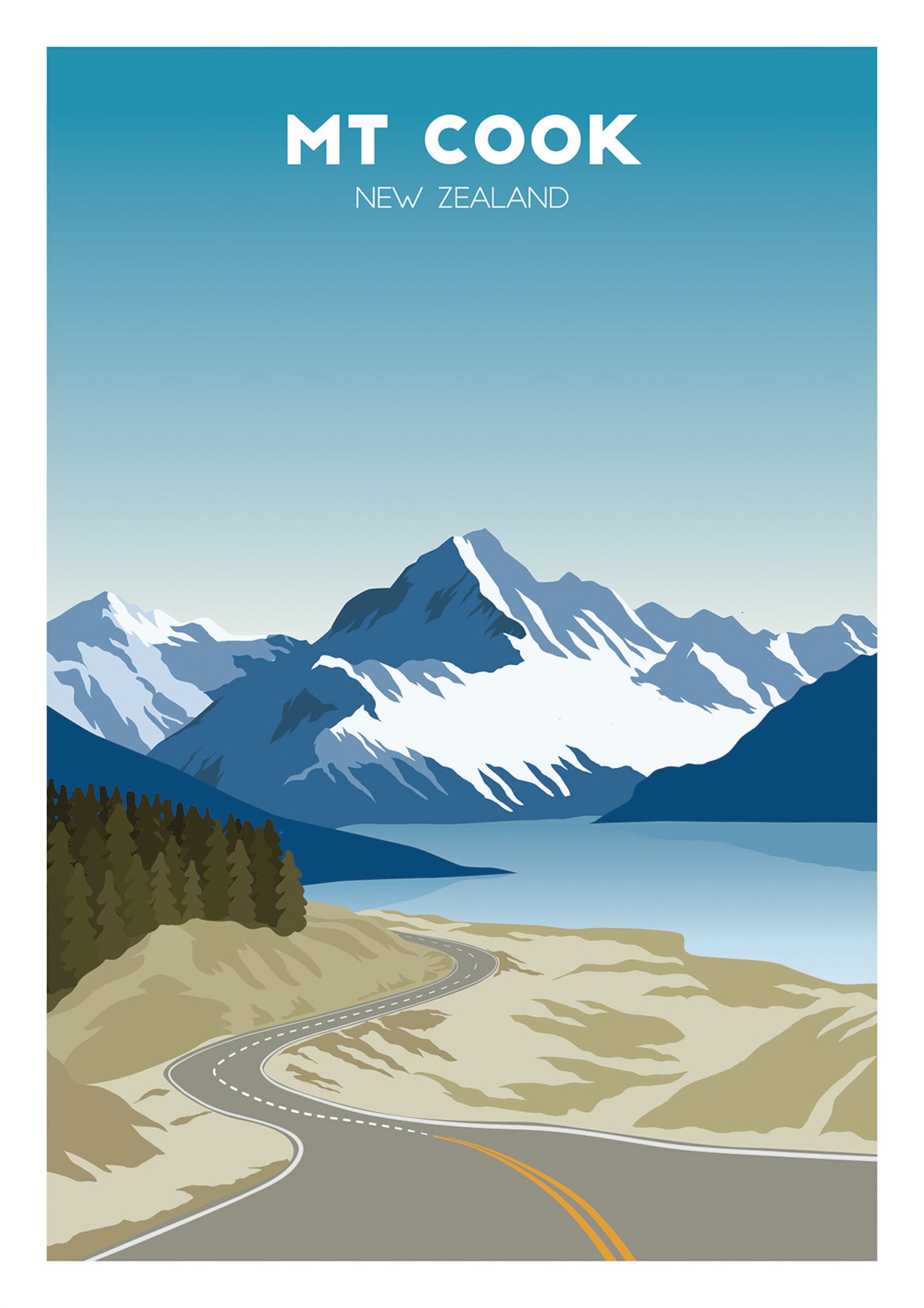 Mt Cook print New Zealand Mountain Print Vintage Travel | Etsy