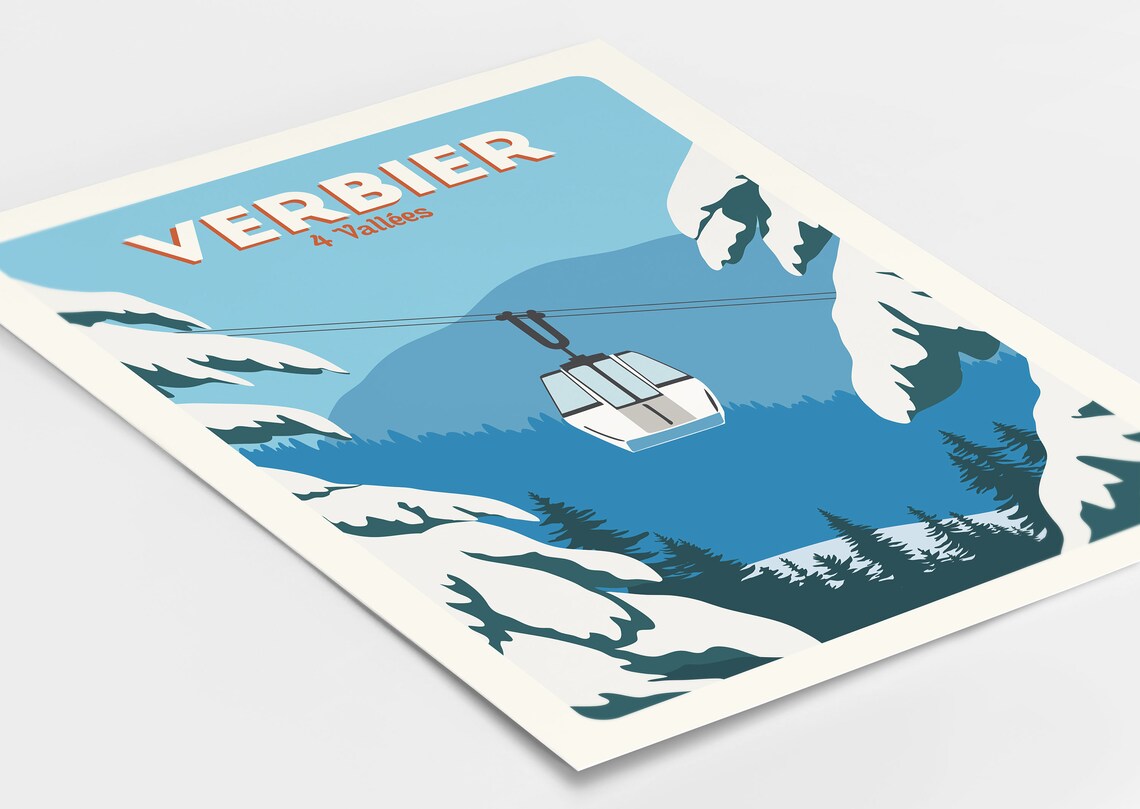 Verbier Ski Lift, Ski Resort Poster, 4 Valleys, Vintage Travel Poster ...