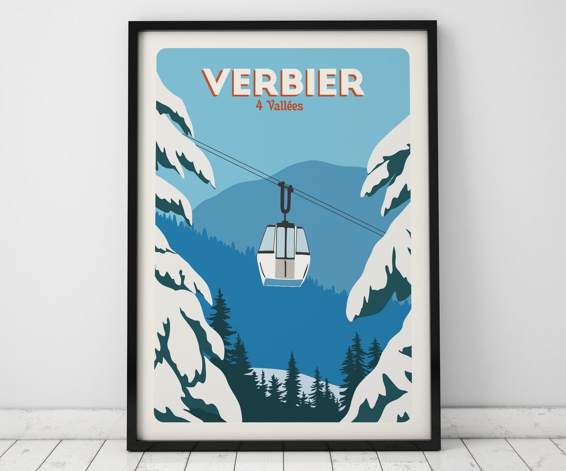 Verbier Ski Lift Ski Resort Poster 4 Valleys Vintage Travel | Etsy UK
