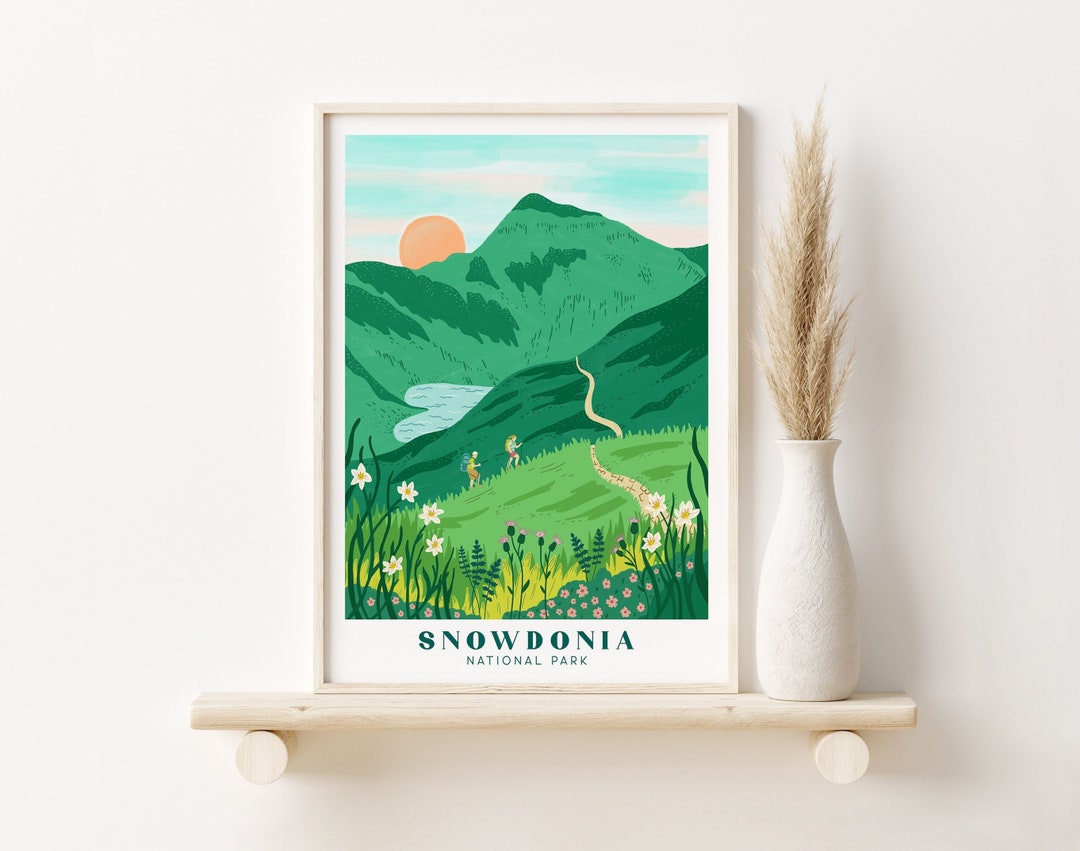 Snowdonia Poster, Hikers, Snowdon Walking Print, Pyg Track, Snowdon ...