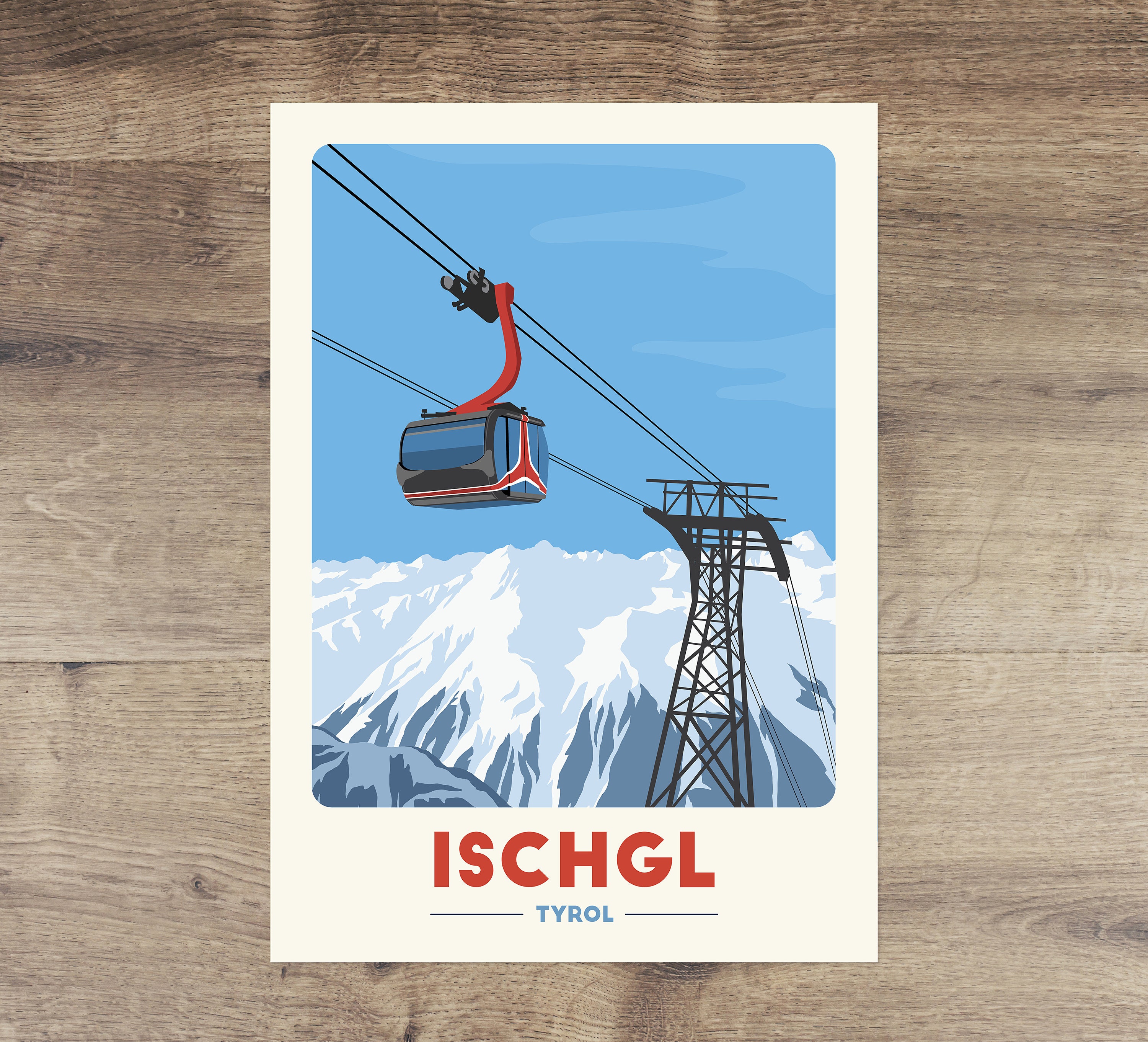 Ischgl Gondola print Tyrol Vintage Travel Poster Skiing Art | Etsy