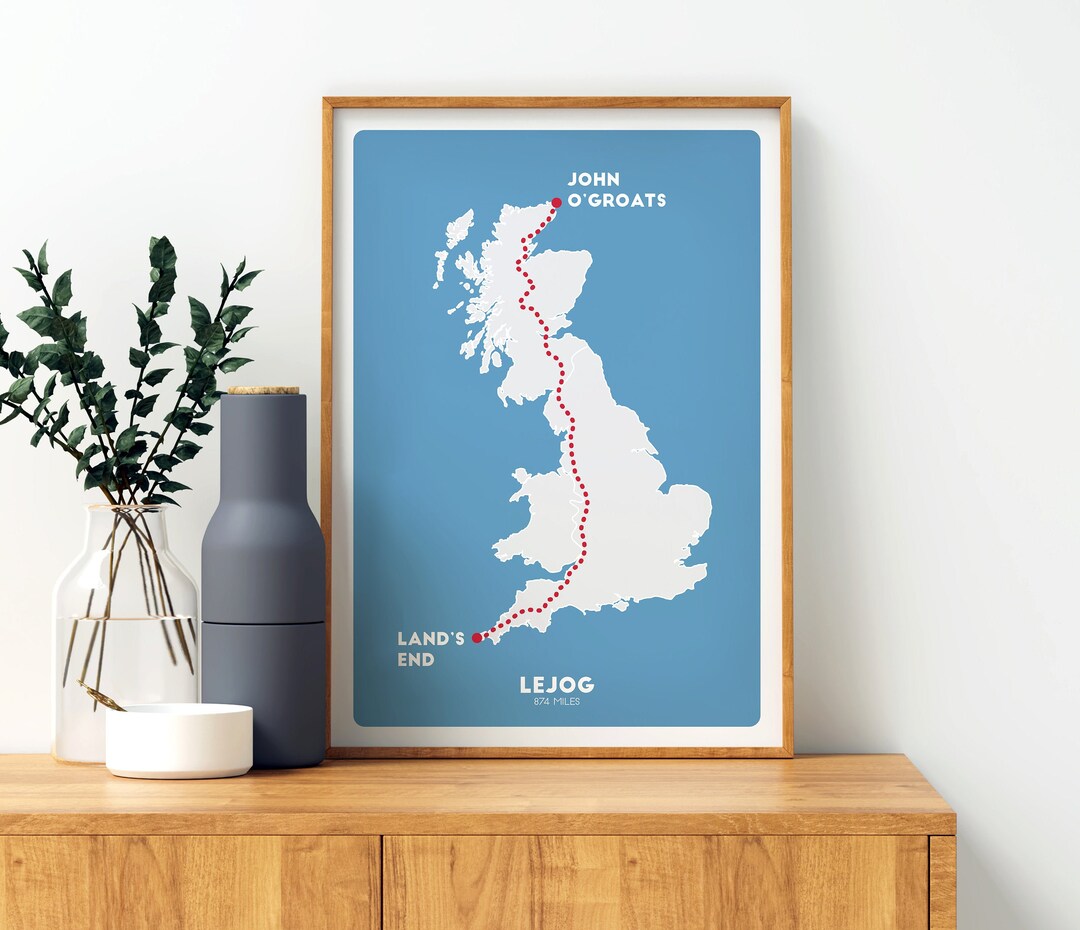 Lands End to John O'groats Map Print, Lejog, End to End Cycling ...