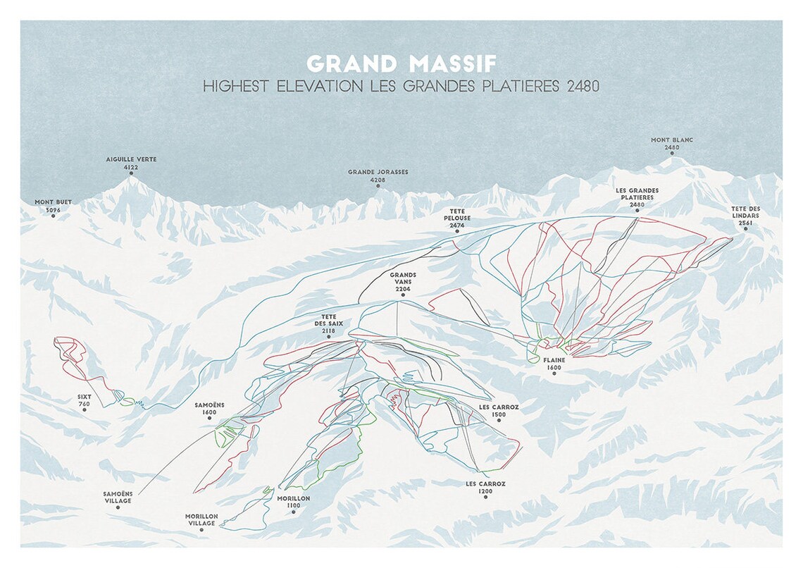 Grand Massif Ski Piste Map Flaine Les Carroz Ski Map Ski - Etsy UK