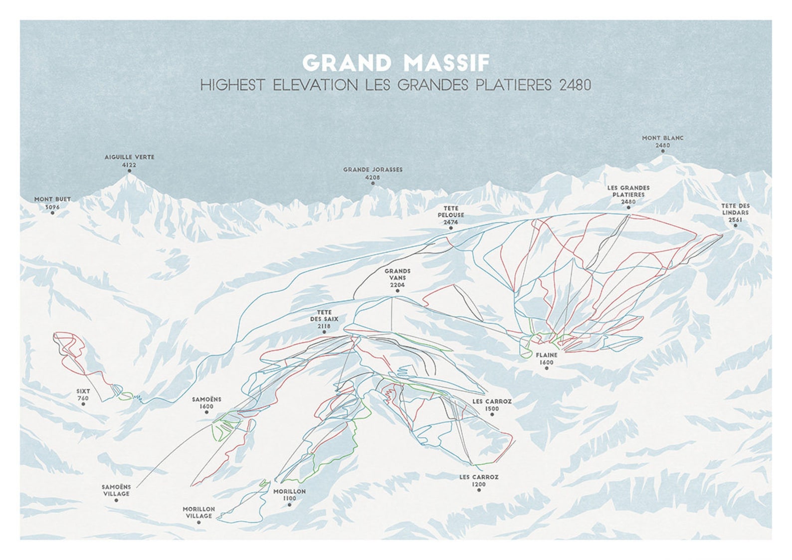 Grand Massif Ski Piste Map Flaine Les Carroz Ski Map Ski - Etsy UK