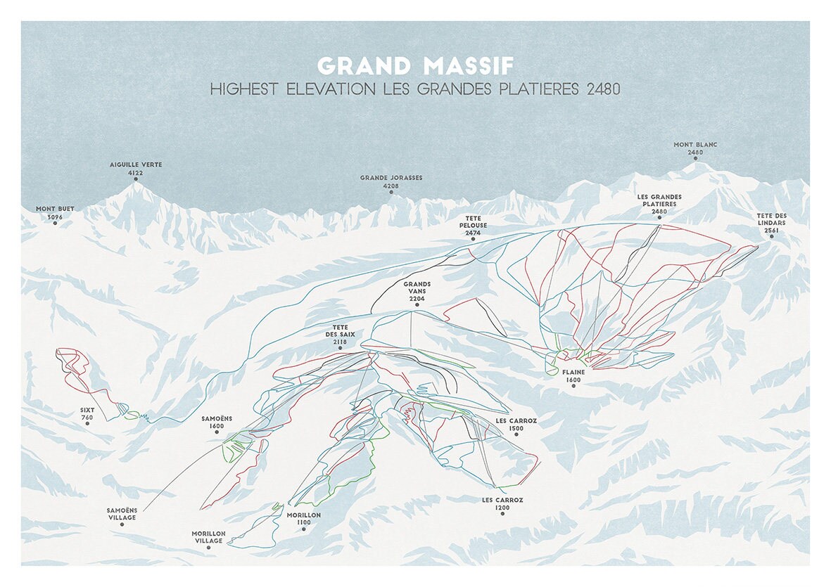 Grand Massif Ski Piste Map Flaine Les Carroz Ski Map Ski - Etsy UK