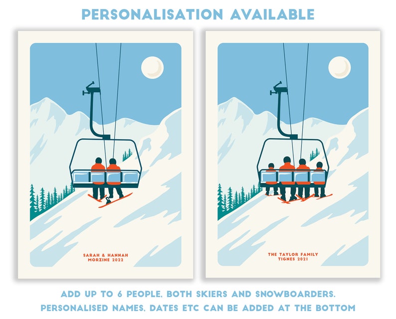 DIGITAL DOWNLOAD - Personalised Family Ski Print, Custom Couple Ski ...
