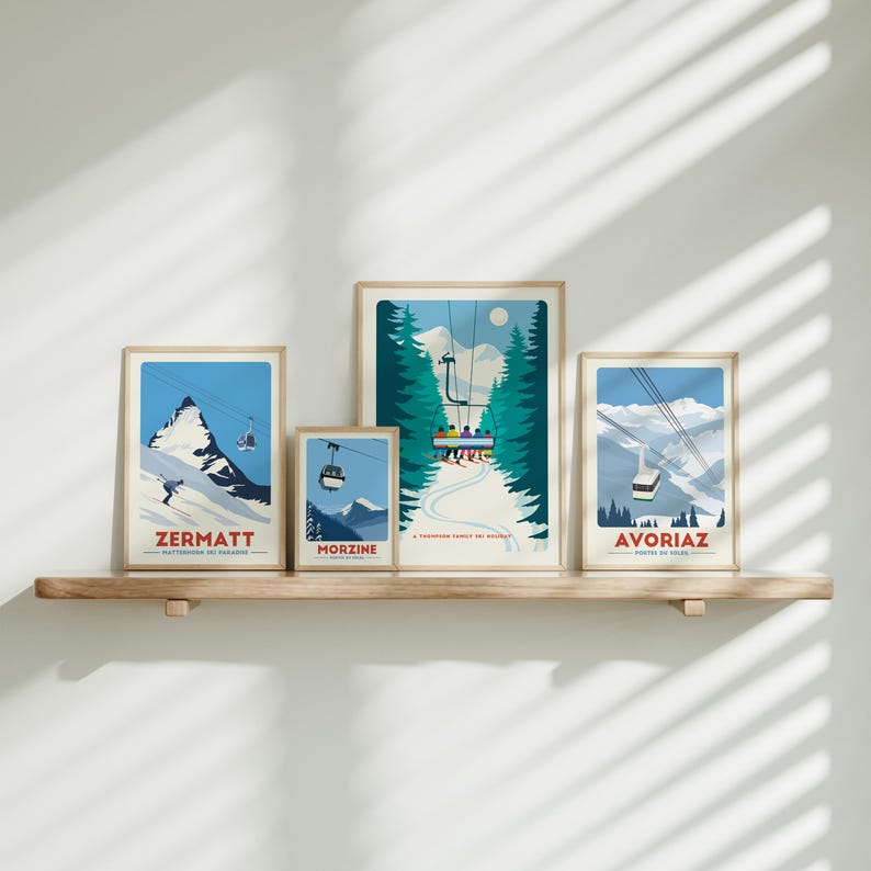 Custom Family Ski Print, Custom Couple Ski Poster, Personalised Family ...