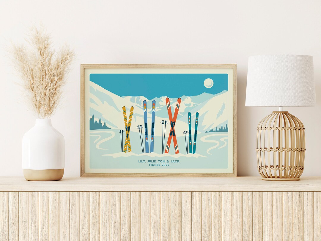 Custom Family Ski's Print, Custom Snowboards Poster, Personalised ...