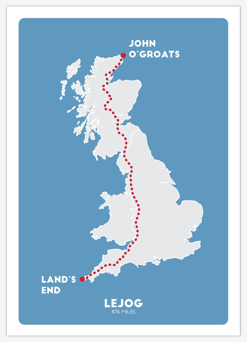 Lands End to John O'groats Map Print Lejog End to End | Etsy UK