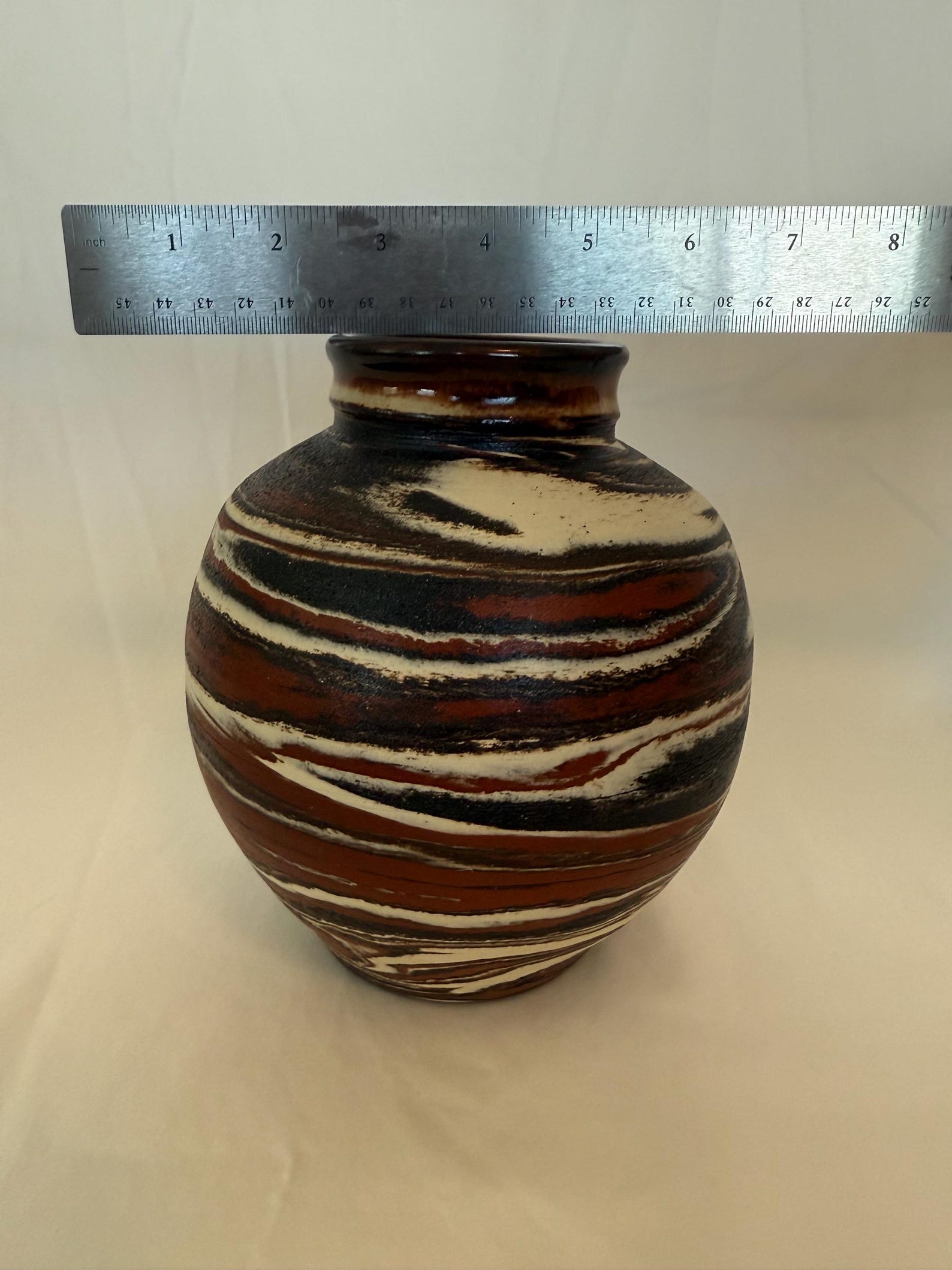 Vase- Small Bulbous Marbled | Mission Swirl Style Pottery | Earth Tone ...