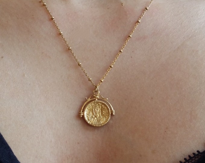 Gold Coin Pendant, Gold Medallion Greek Necklace, Coin Orthodox Gold ...