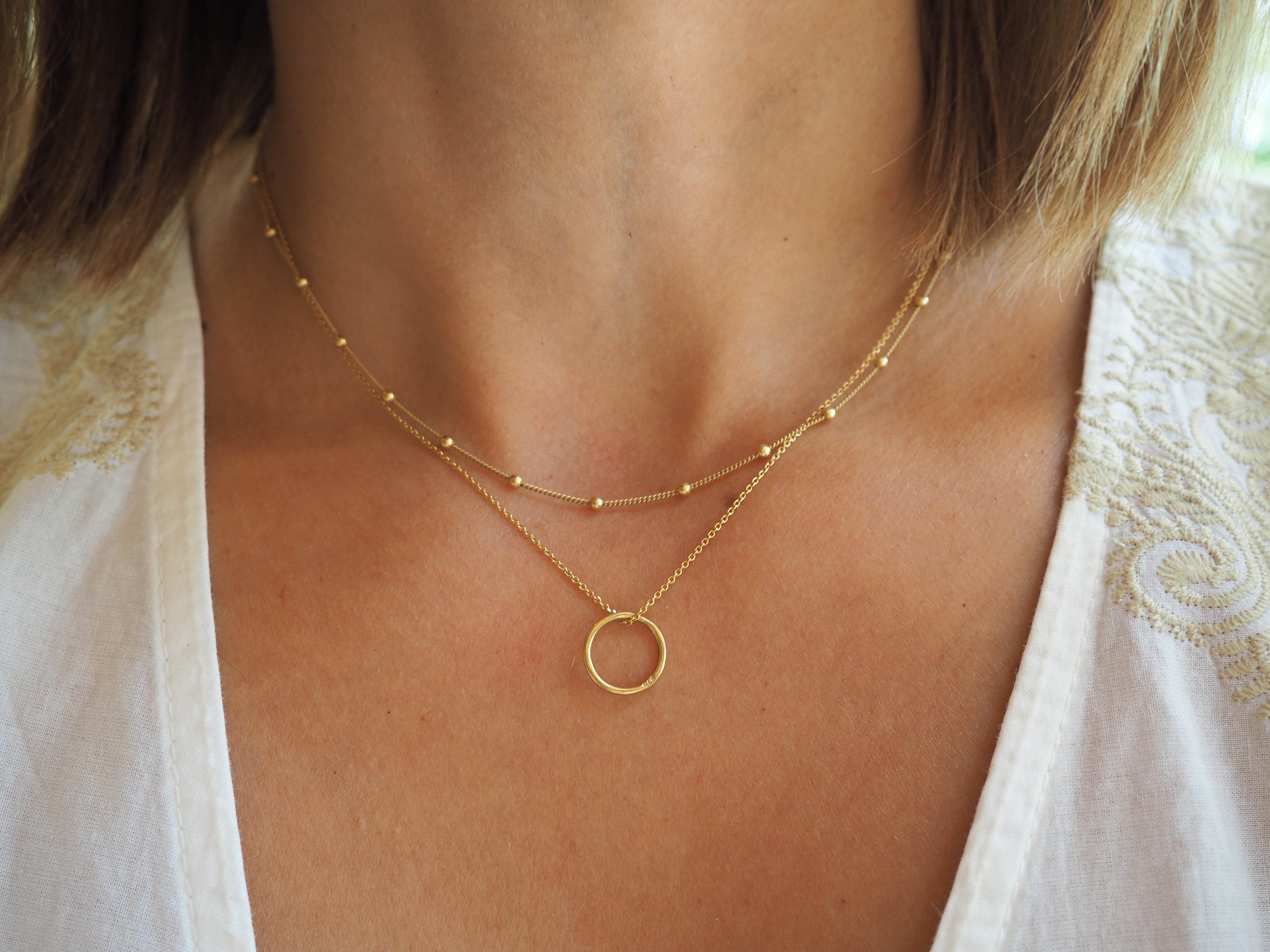 Set of Two Layering Necklaces, Double Necklace, Karma Circle Pendant ...