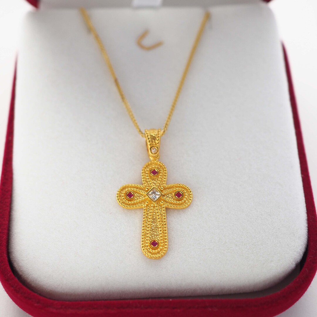 Gold 14 K Orthodox Byzantine Cross, Ancient Greek Cross Made From 14k ...