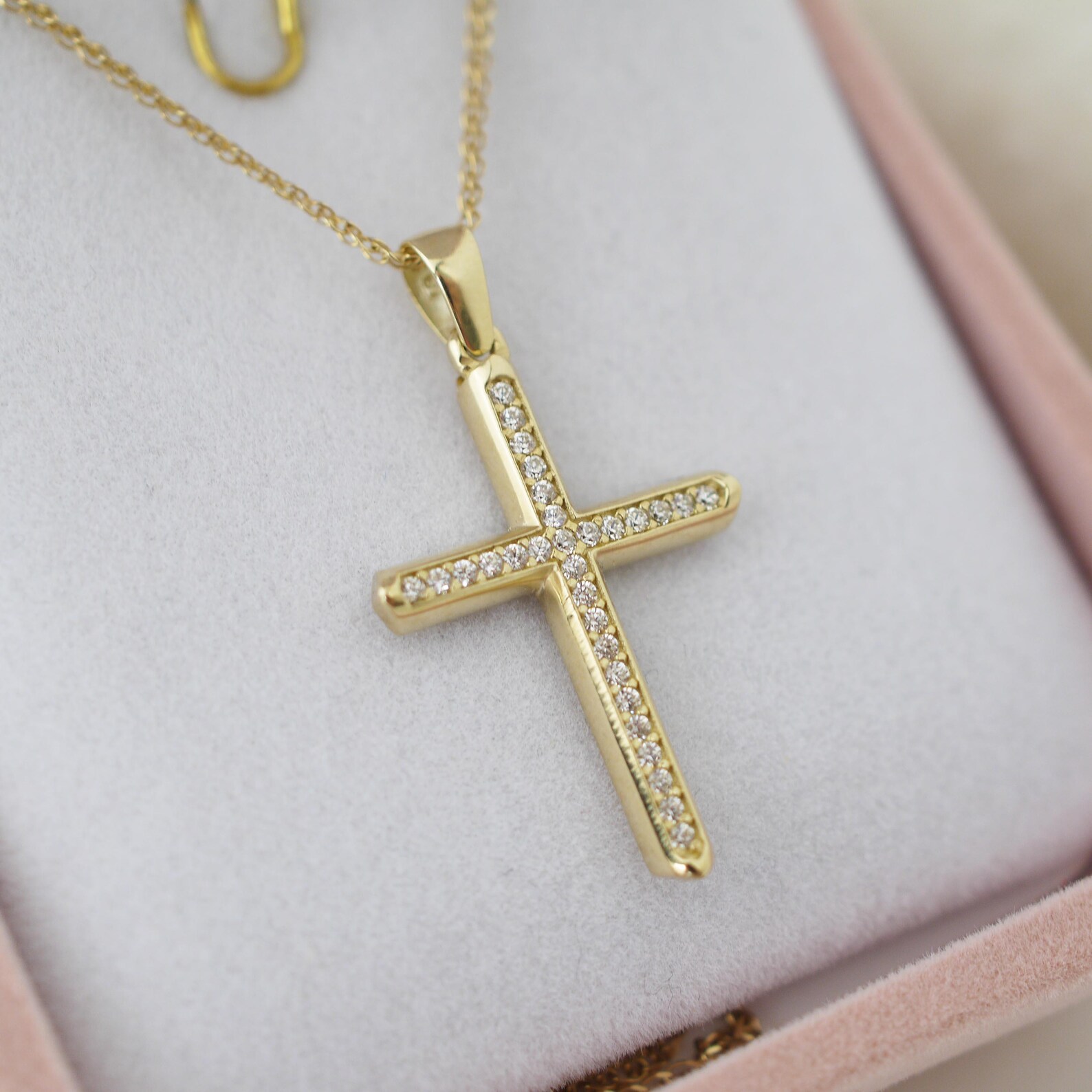 14K Gold Christian Cross, 14K Gold Cross Necklace, Baptism Gift Girl ...