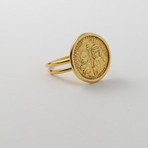 Greek Coin Adjustable Gold Ring, Greek Constantine Ring, Vintage Signet ...