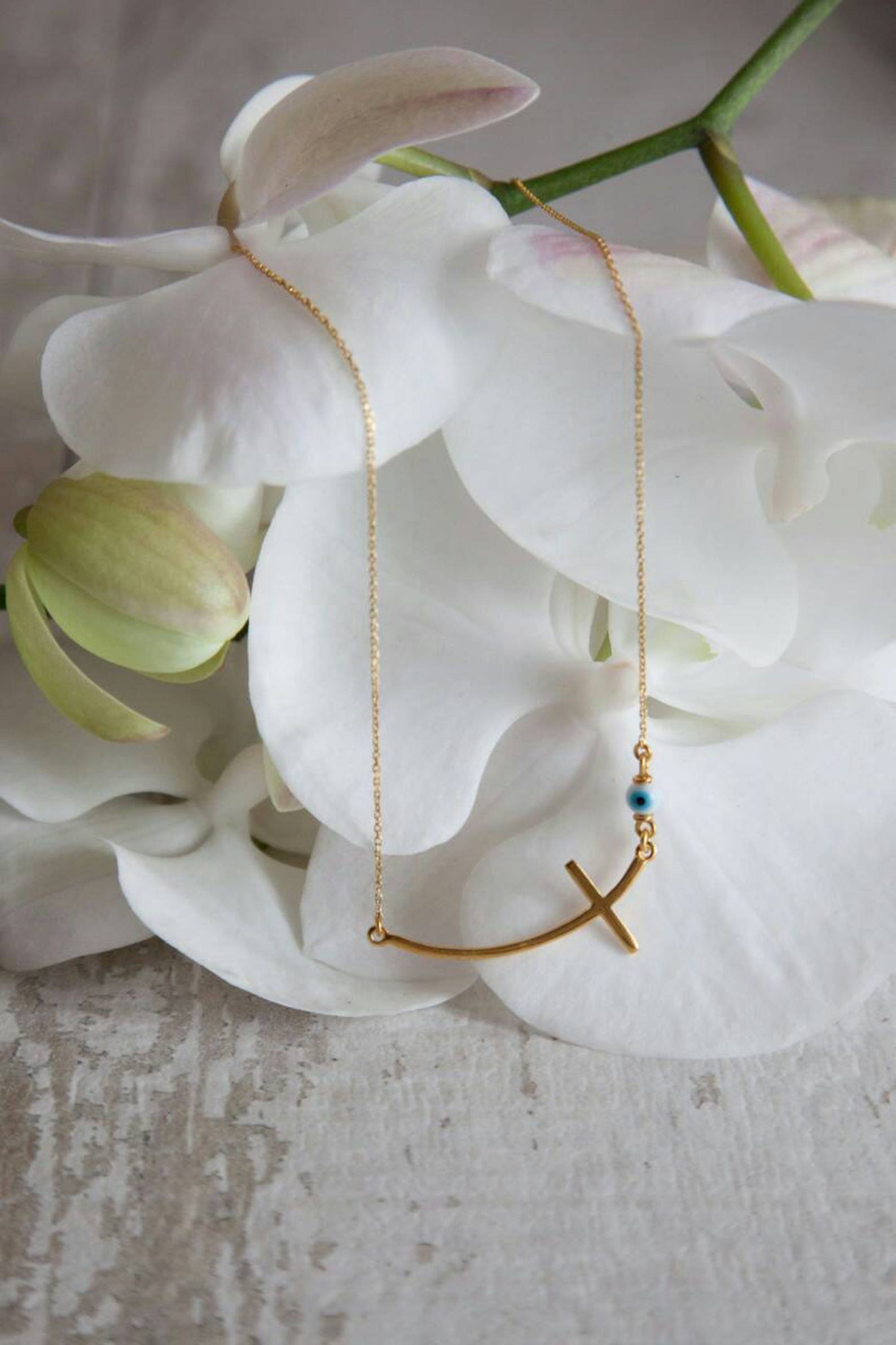 Greek Evil Eye Cross Necklace Sideways Evil Eye Cross - Etsy