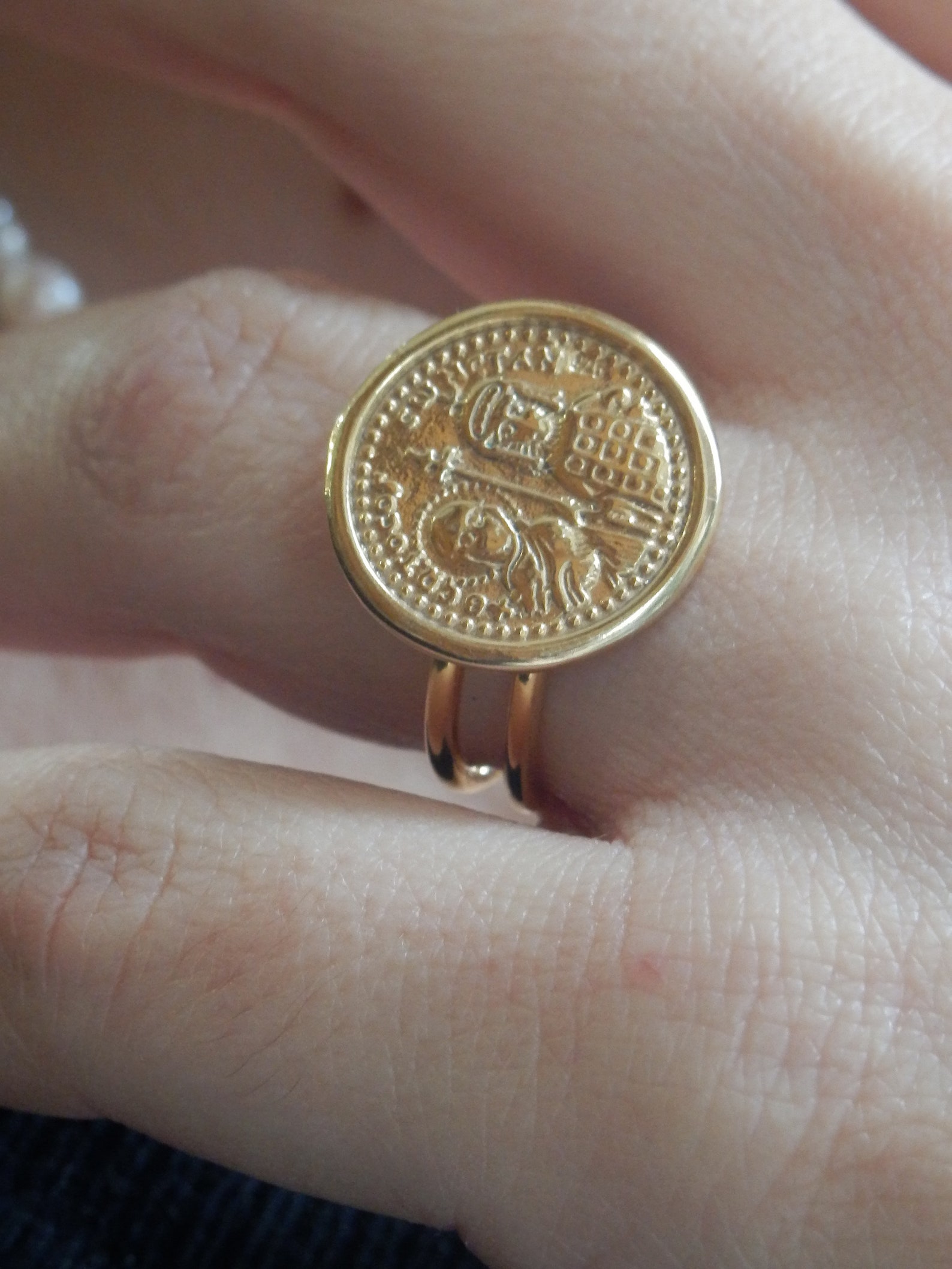 Greek Coin Adjustable Gold Ring, Greek Constantine Ring, Vintage Signet ...
