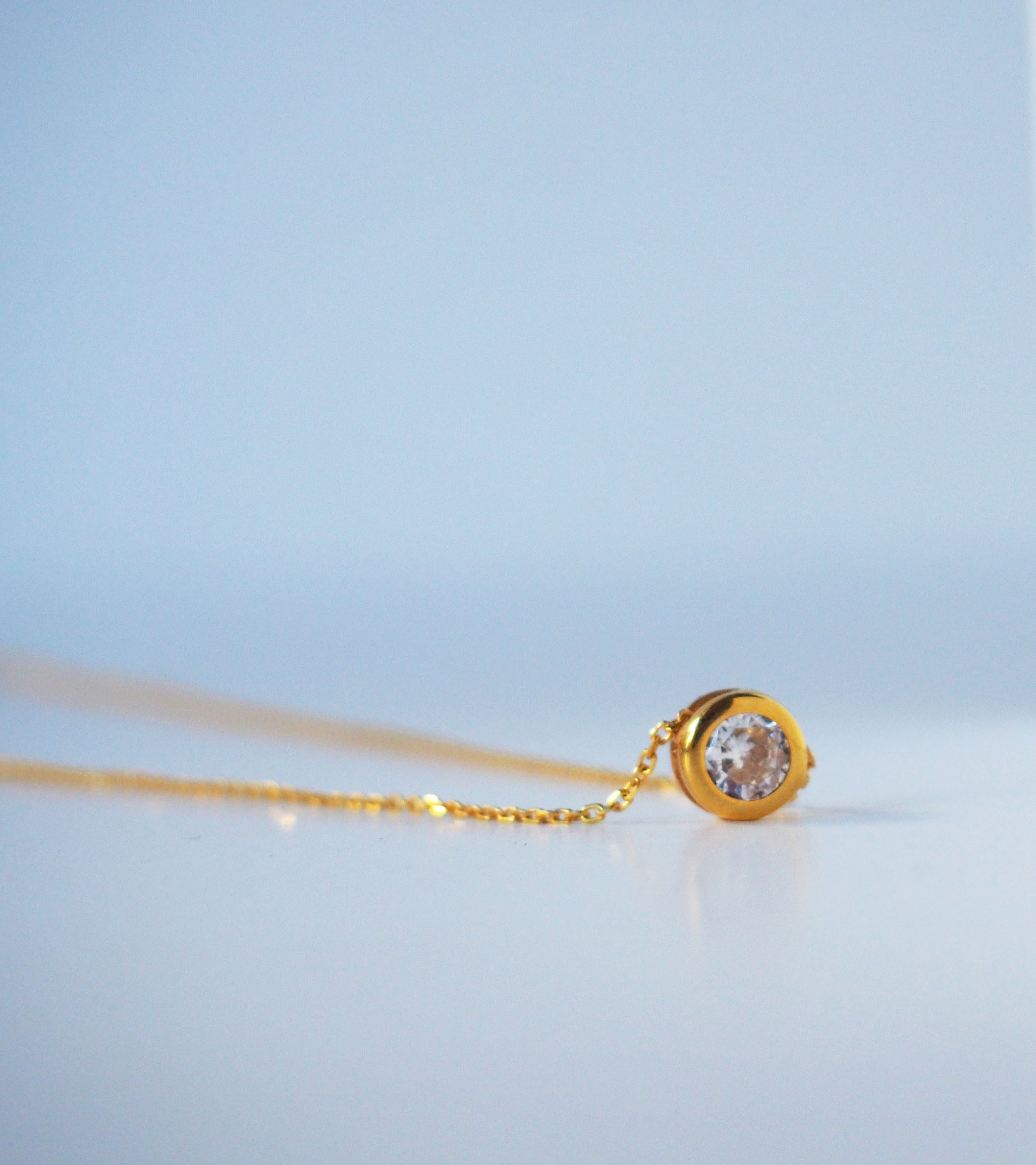 Set of Two Layering Necklaces Cz Bezel Pendant Tiny Diamond - Etsy