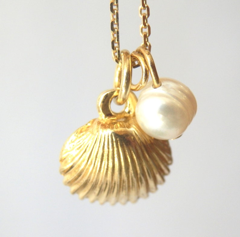 Sea Shell Gold Sterling Silver Necklace, Shell Freshwater Pearl ...