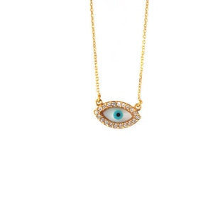 Gold Greek Evil Eye Necklace, Sterling Silver Evil Eye Pendant, White ...