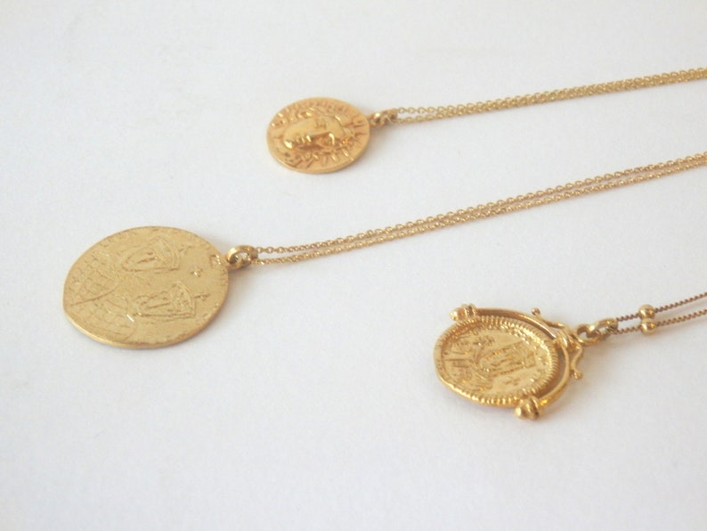Gold coin pendant Gold medallion greek necklace Coin | Etsy
