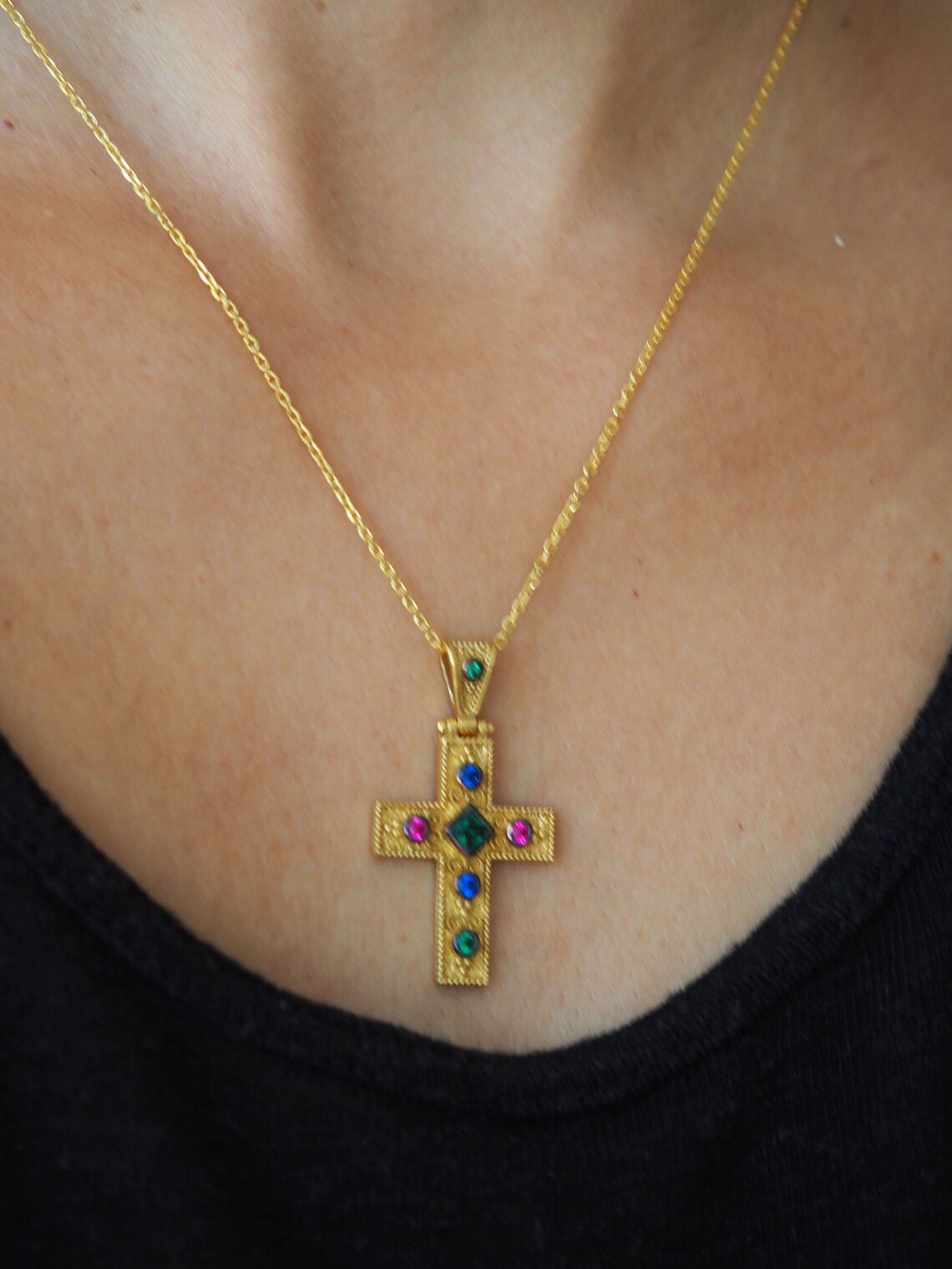 Gold Orthodox Byzantine Cros With Ruby Emerald Sapphire, Ancient Greek ...