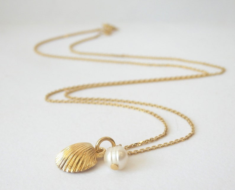 Sea Shell gold sterling silver necklace Shell freshwater | Etsy
