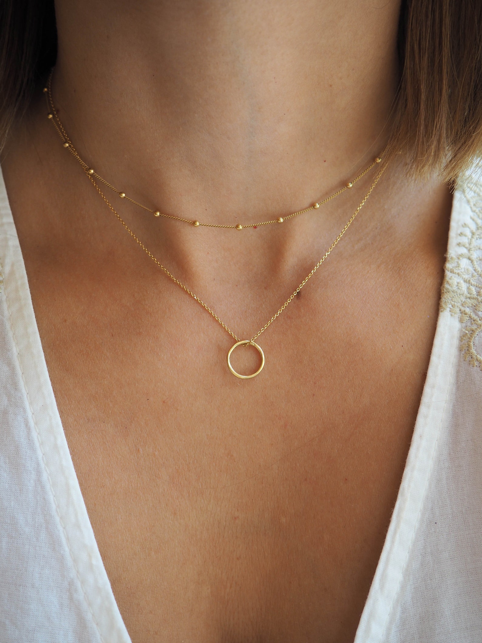 Set of Two Layering Necklaces, Double Necklace, Karma Circle Pendant ...