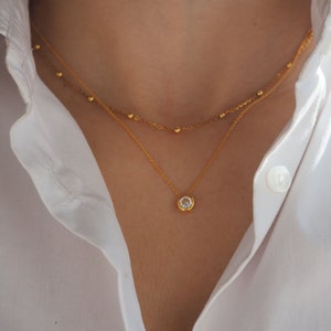 Set of Two Layering Necklaces, Cz Bezel Pendant, Tiny Diamond Pendant ...