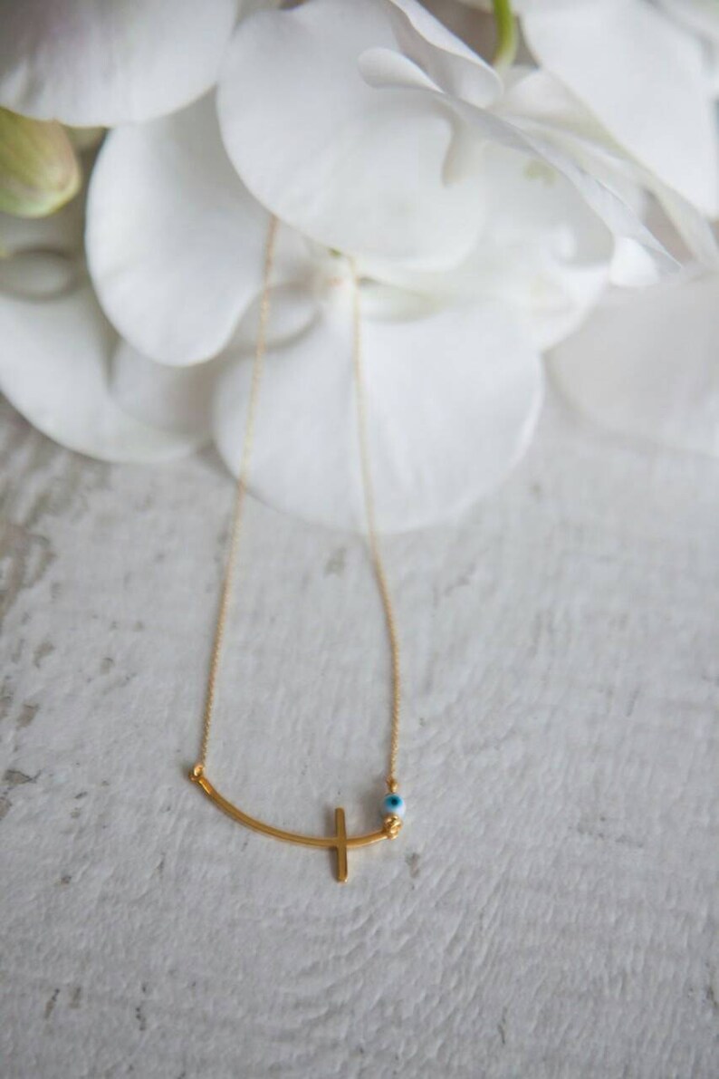 Greek Evil Eye Cross Necklace Sideways Evil Eye Cross - Etsy