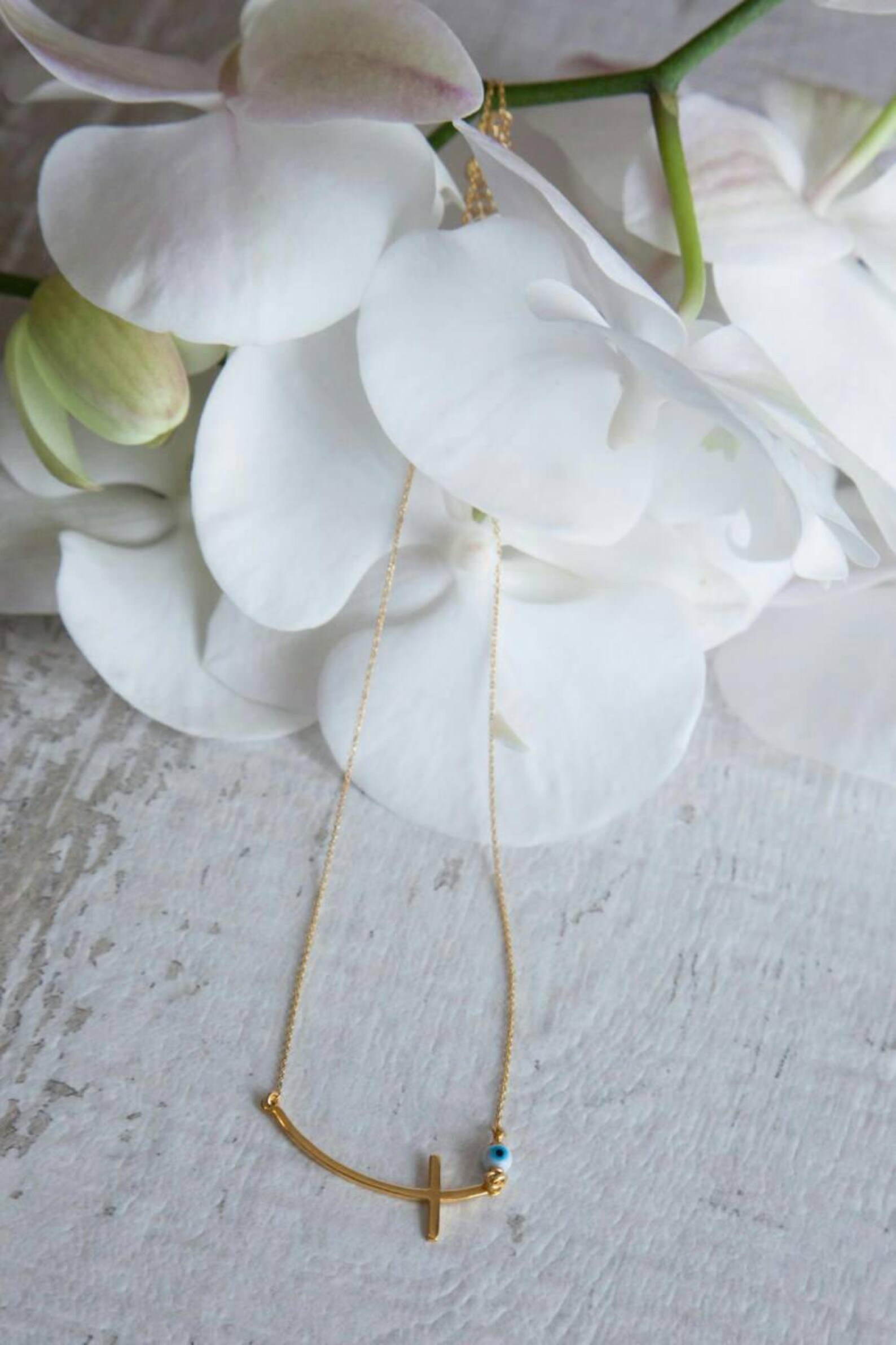 Greek Evil Eye Cross Necklace Sideways Evil Eye Cross - Etsy