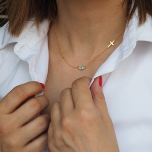 Evil Eye Cross Necklace, Greek Sterling Silver Protection Cross, - Etsy