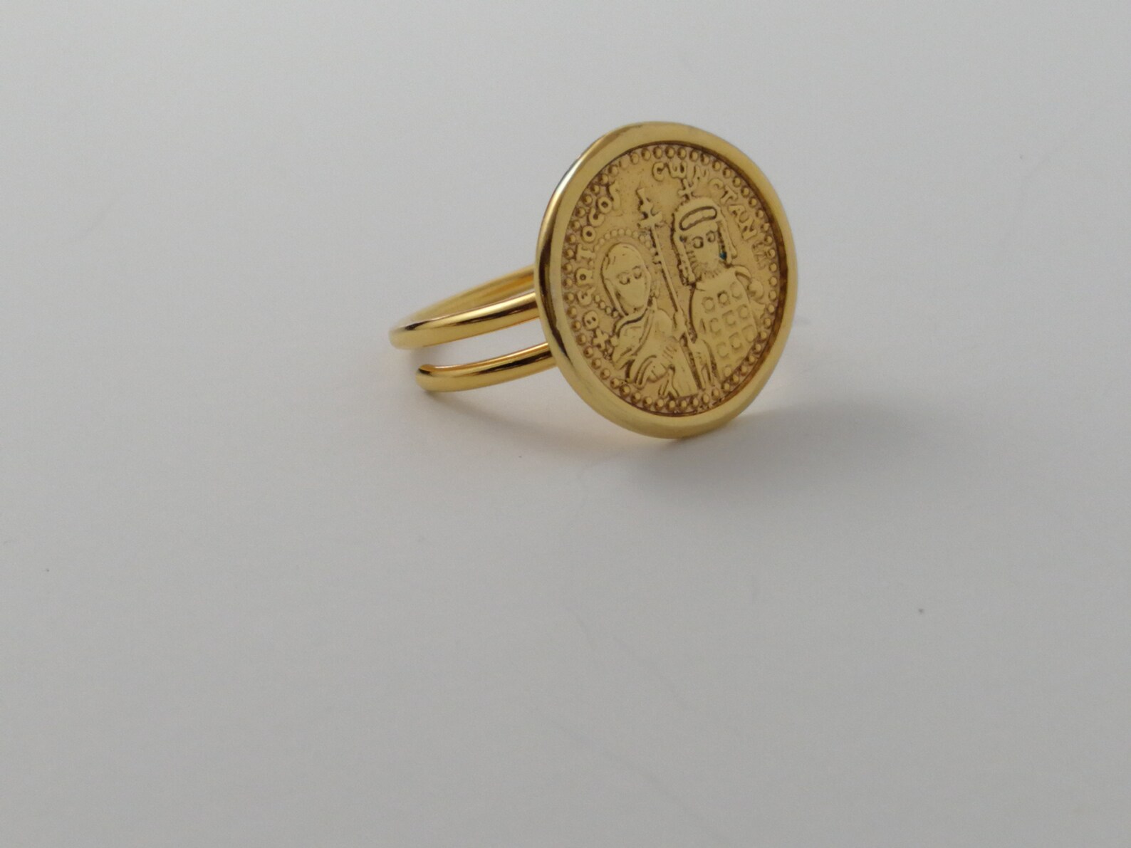 Greek Coin Adjustable Gold Ring, Greek Constantine Ring, Vintage Signet ...