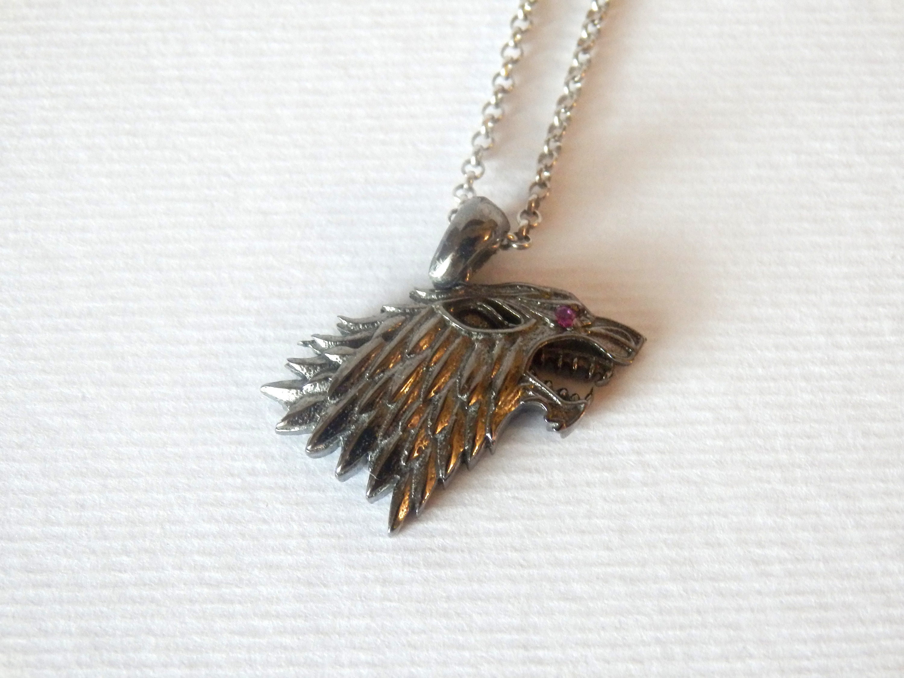 Sterling Silver House Stark Necklace, Silver Direwolf Game of Thrones ...
