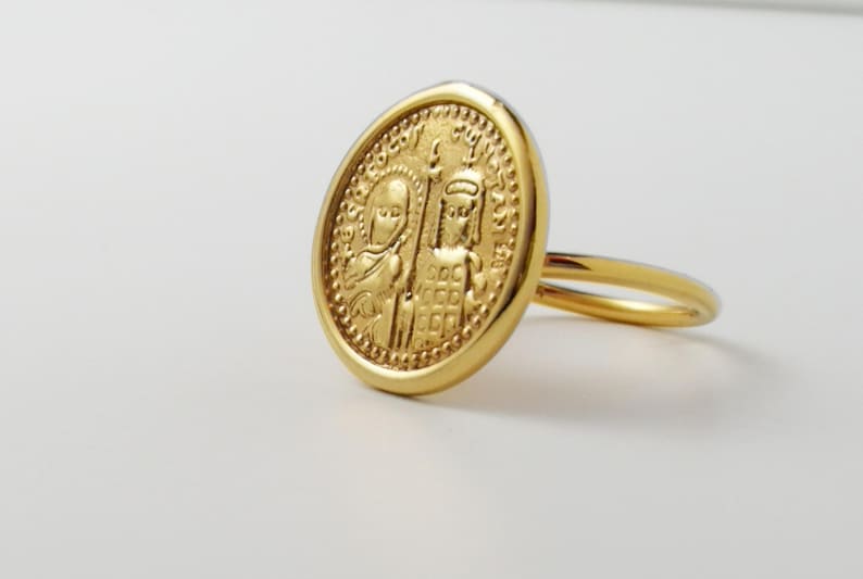 Greek Coin Adjustable Gold Ring, Greek Constantine Ring, Vintage Signet ...