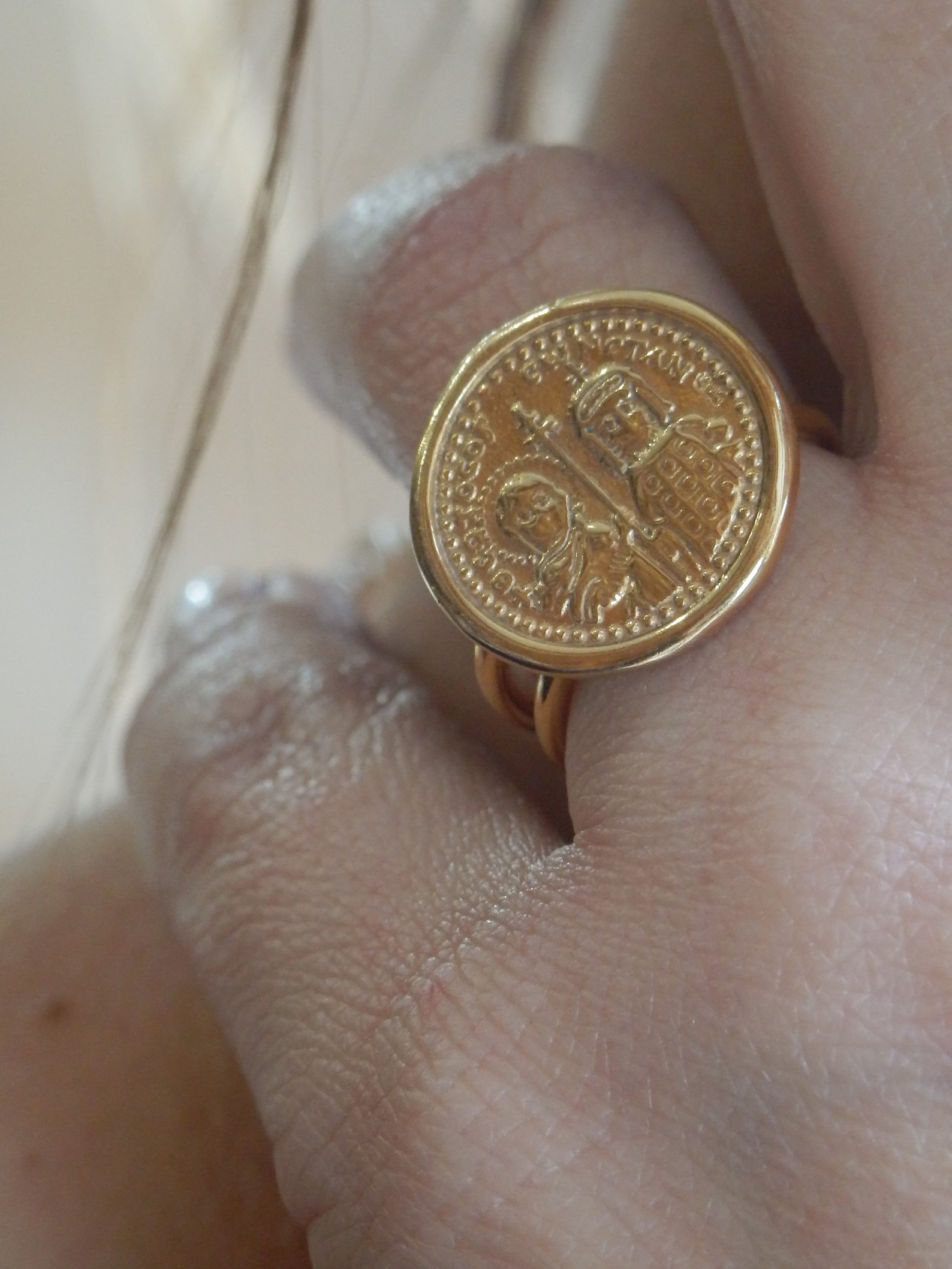 Greek Coin Adjustable Gold Ring, Greek Constantine Ring, Vintage Signet ...