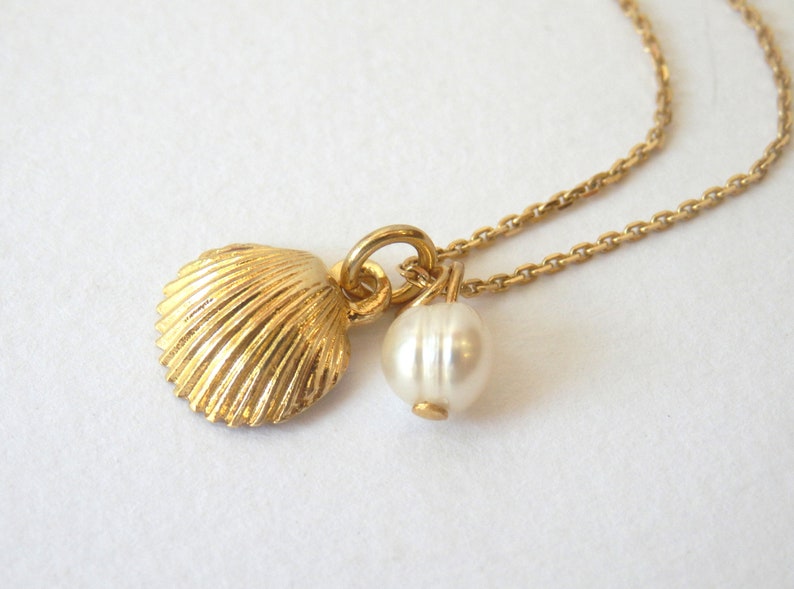 Sea Shell gold sterling silver necklace Shell freshwater | Etsy