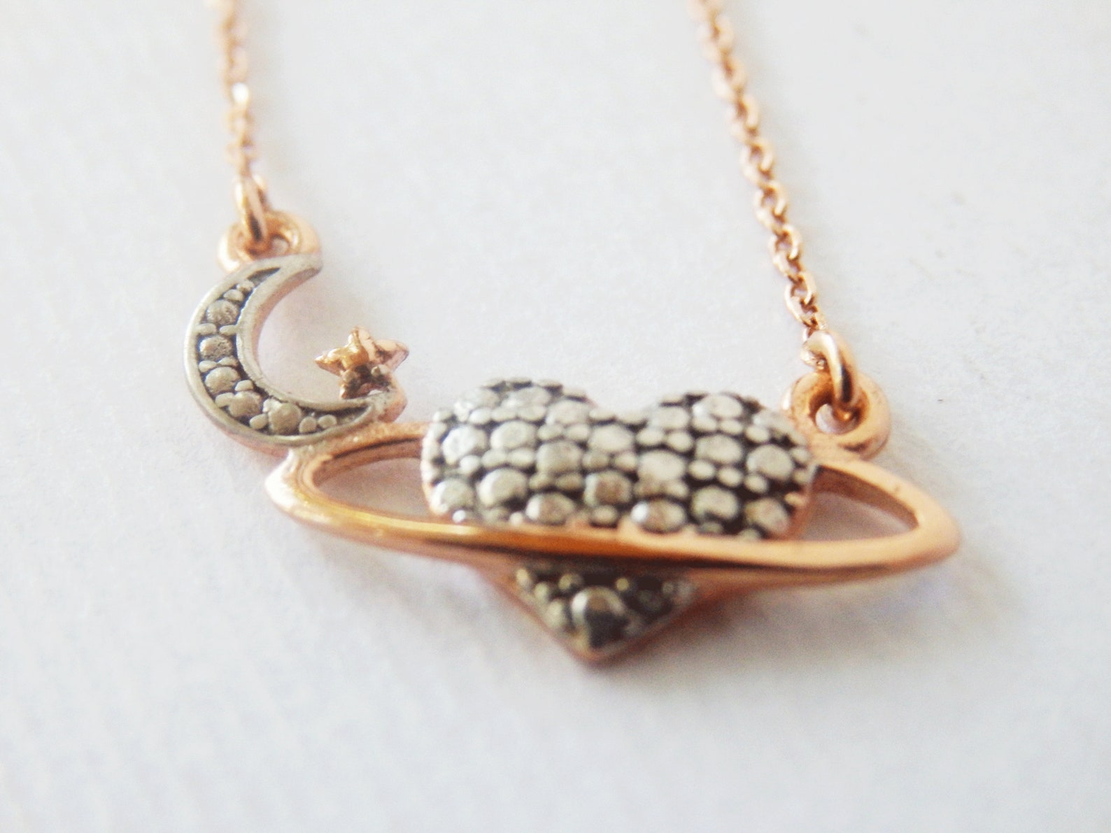 Sterling Silver 925 Rose Gold Planet Necklace Saturn Planet - Etsy