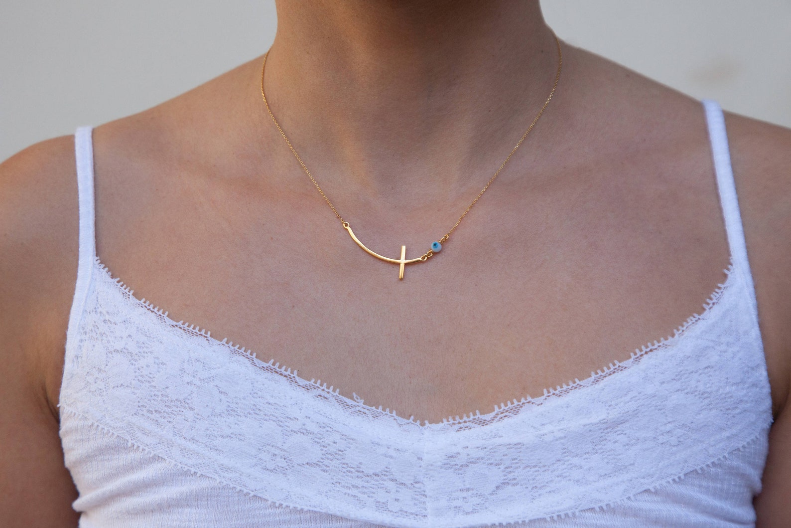 Greek Evil Eye Cross Necklace Sideways Evil Eye Cross - Etsy