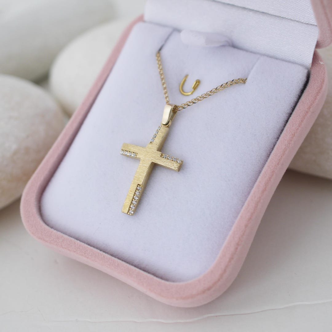 14K Gold Christian Cross, 14K Gold Cross Necklace, Baptism Gift Girl ...