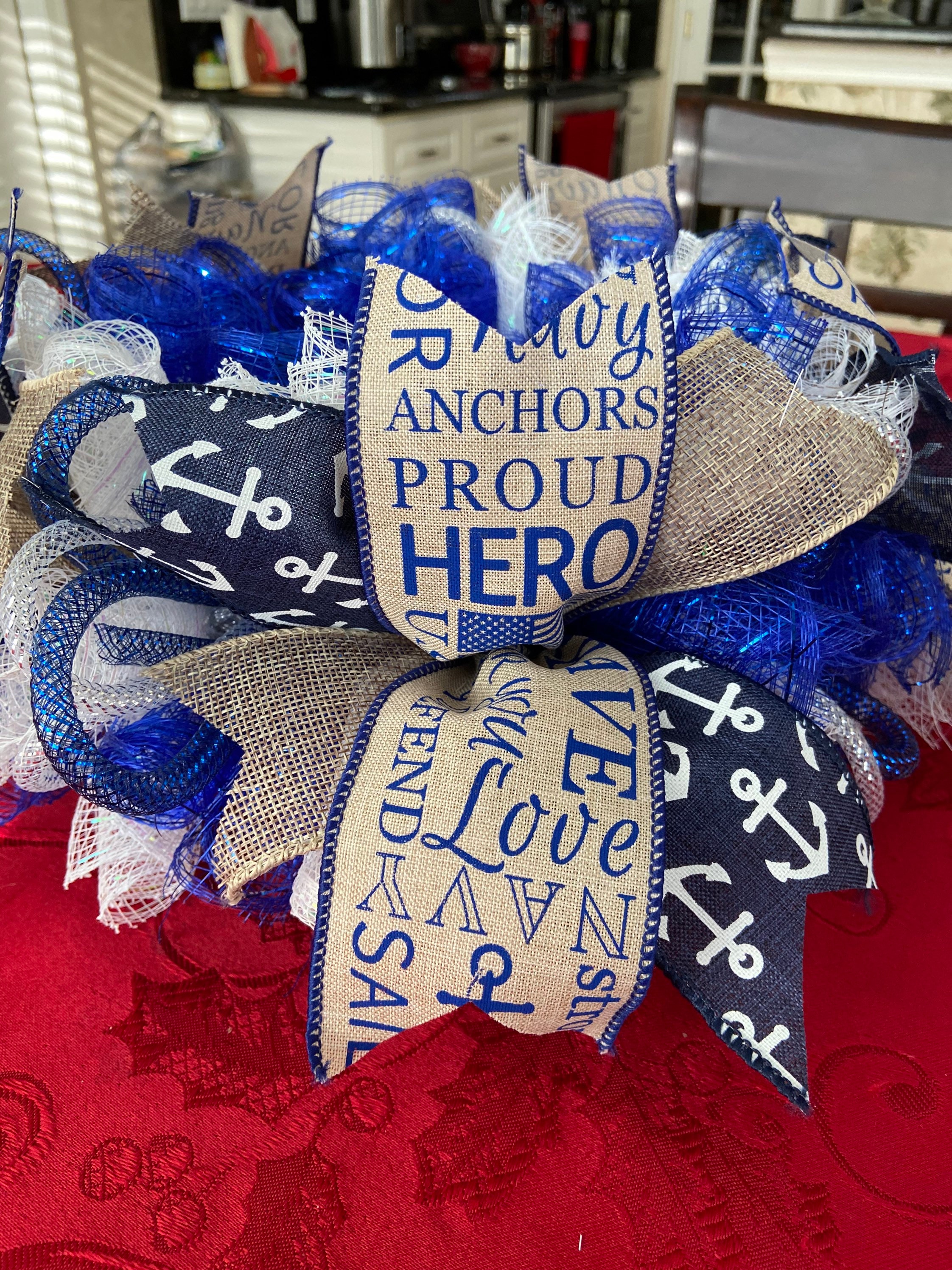 Navy Centerpiece. Navy Mesh Tabletop Decor. Navy Table Centerpiece ...