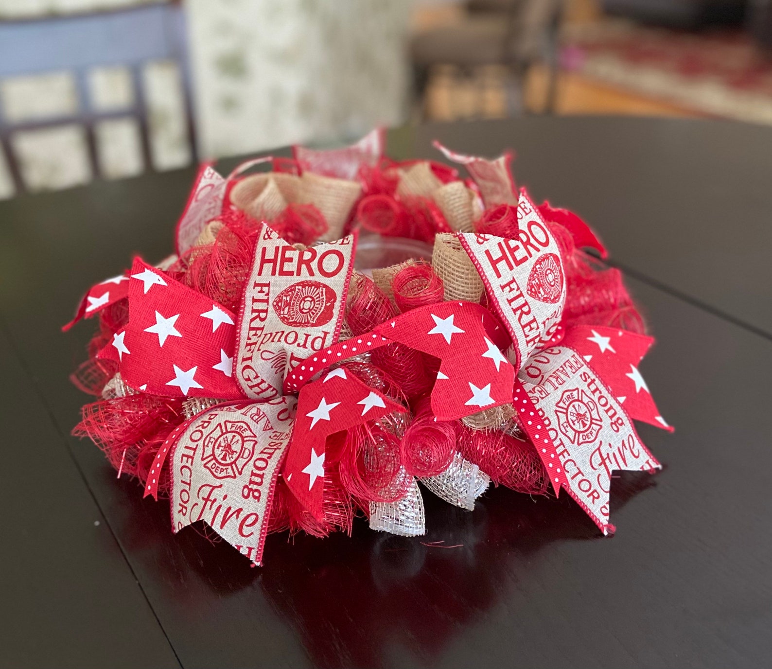 FIREFIGHTER Centerpiece . Mesh Tabletop Decor. Table Centerpiece ...